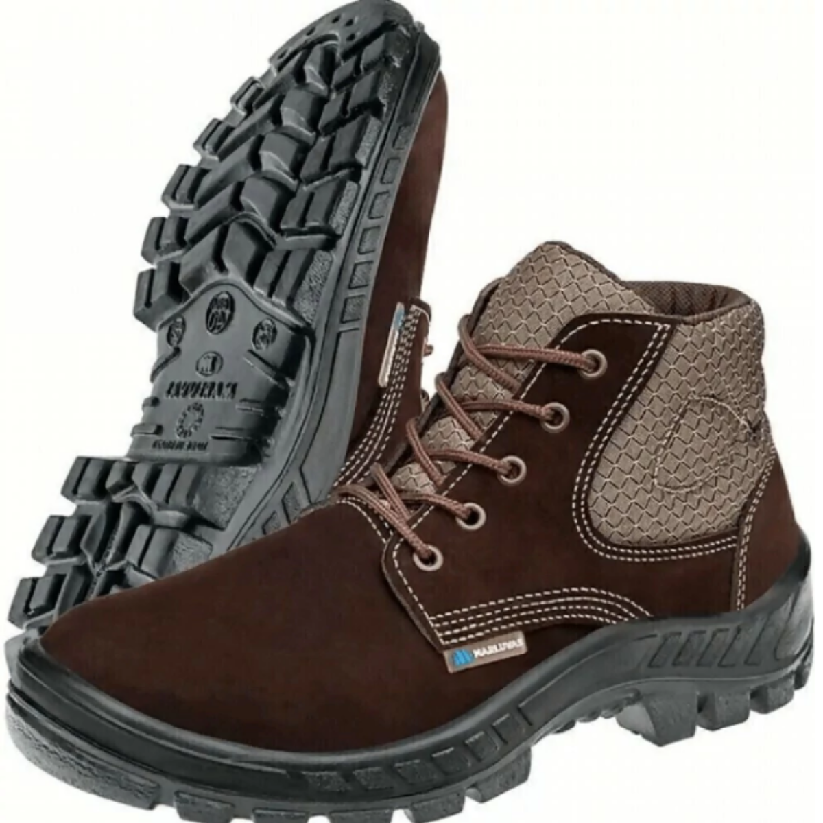 Botina Marluvas em couro Nobuck de Amarrar Bidensidade Bico PVC Marrom ...