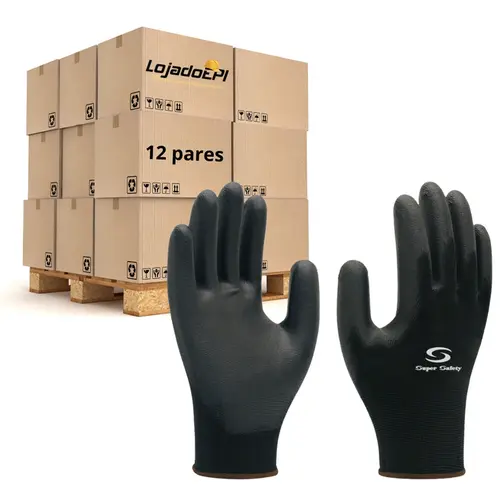 Luva Poliamida com Banho PU SS1003 Super Safety CA 32034 12 pares